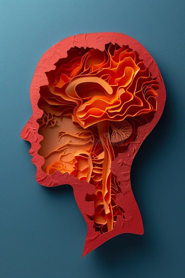 Side View of the Human Brain in the Style of a Paper Cutout Stock ...