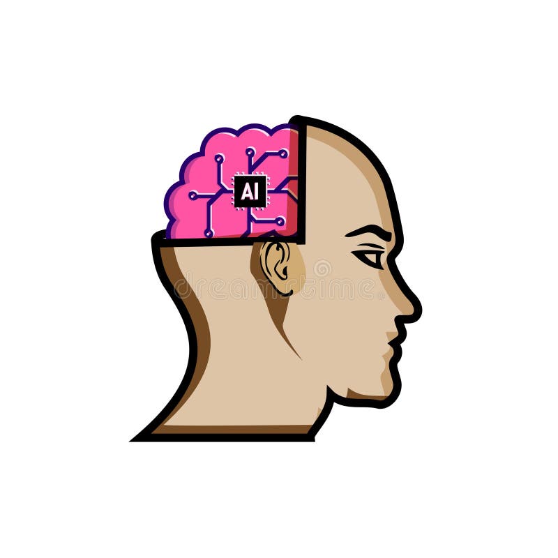 Side View of Human Face with Artificial Intelligence Brain. HD Icons ...