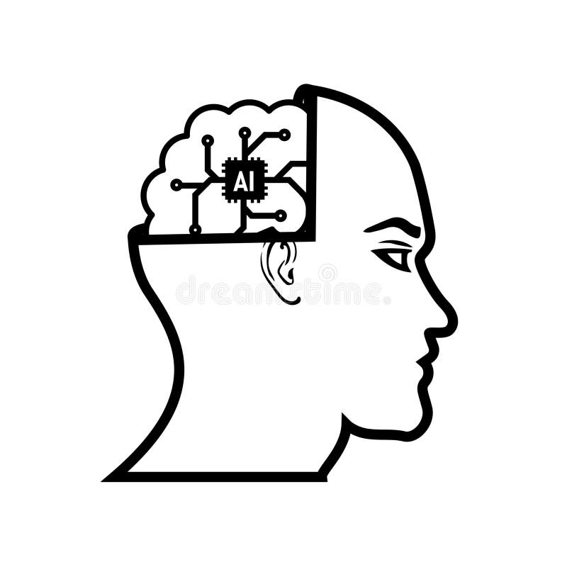 Side View of Human Face with Artificial Intelligence Brain. Icons and ...