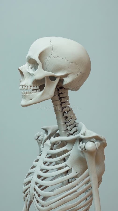 Side View of Human Skeleton on Gray Background, Anatomical Study ...