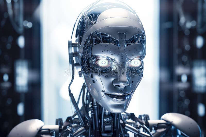 A Side View of a Humanoid Head with a Neon Neural Network, Representing ...