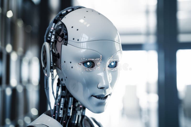 A Side View of a Humanoid Head with a Neon Neural Network, Representing ...