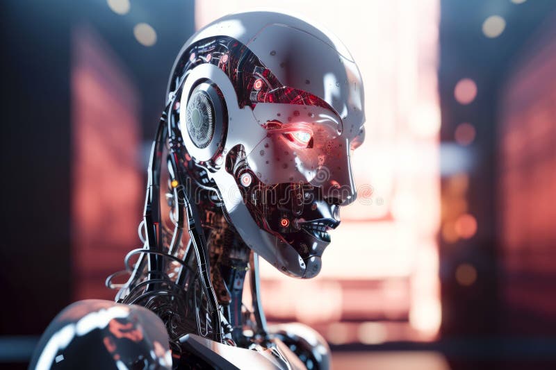 A Side View of a Humanoid Head with a Neon Neural Network, Representing ...