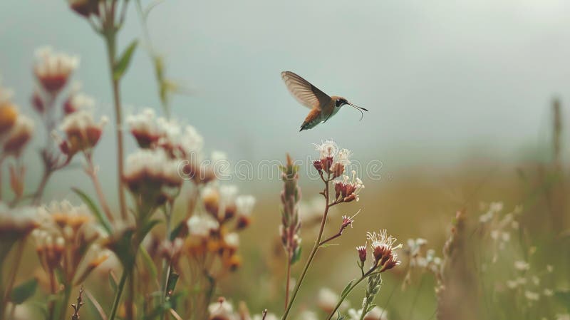 Side View of Hummingbird Hawk Moth Hovering in Air while Feeding Nectar ...