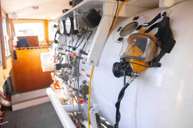 Side View of Hyperbaric Chamber with Valves and Pipes Stock Image ...