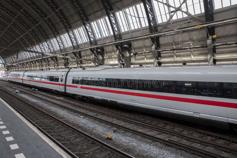 Side View ICE Train at the Central Train Station at Amsterdam the ...
