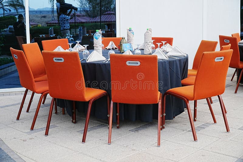 Side View of Iftar Buffet Table Setting, with Round Table and ...
