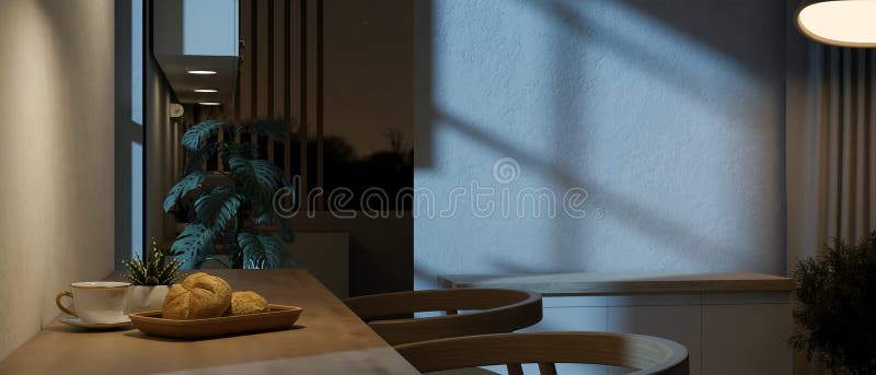 A Side-view Image of a Dining Table Against the Wall in a Dining Room ...
