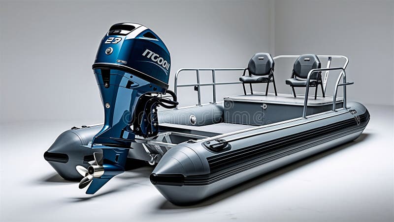 Side View of an Inflatable Pontoon Boat with Rigid Floor and Outboard ...