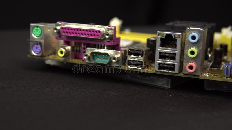 Side View of the Inputs of the Motherboard. Motherboard PC Base Part. a ...
