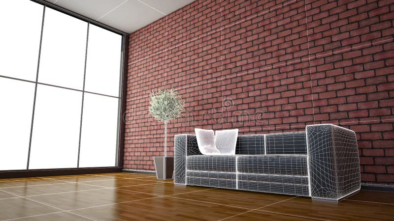 Side View of an Interior Rendering of a Living Room Stock Illustration ...