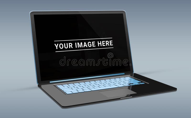 Modern Black Laptop on White Background 3D Rendering Stock Illustration ...