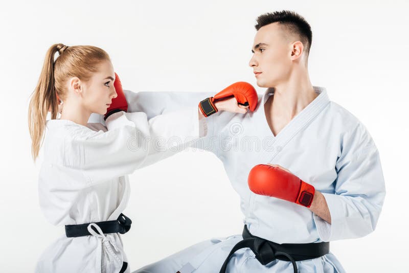 Side View of Karate Fighters Exercising Stock Image - Image of activity ...