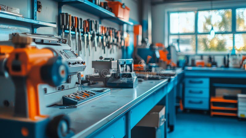 Side View of Key Duplication Machine in Professional Workshop Setting ...