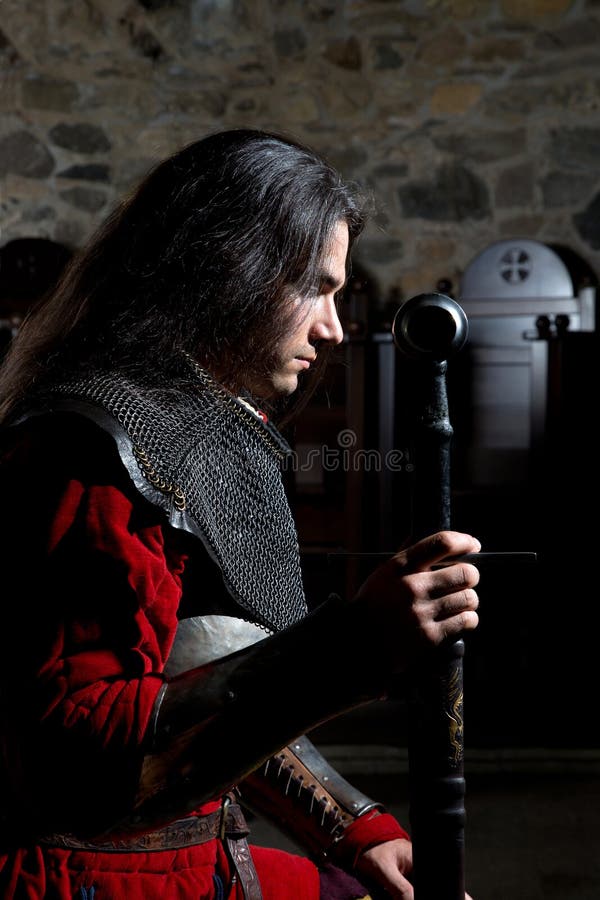 Side View Knight Armor Sword Praying Old Church Stock Photos - Free ...