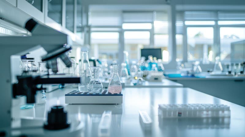 Side View of a Laboratory Bench with Transparent Cell Samples Stock ...