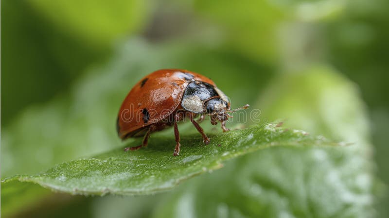 Side View of a Ladybug Gracefully Perched on Leaf Stock Illustration ...
