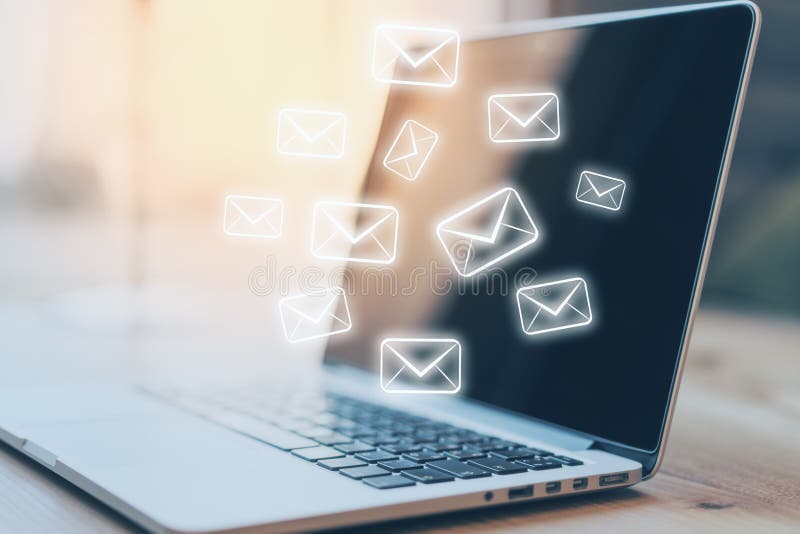 Side View of Laptop Computer with Email Sketch Stock Image - Image of ...