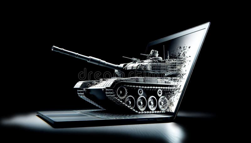 Side View of a Laptop and a Battle Tank - Online Security with Black ...