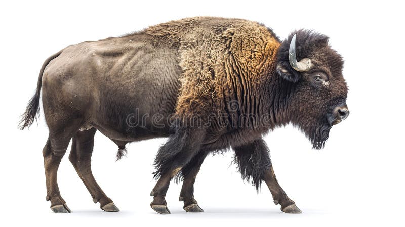 Side View of a Large Buffalo Walking, Isolated on White Background ...