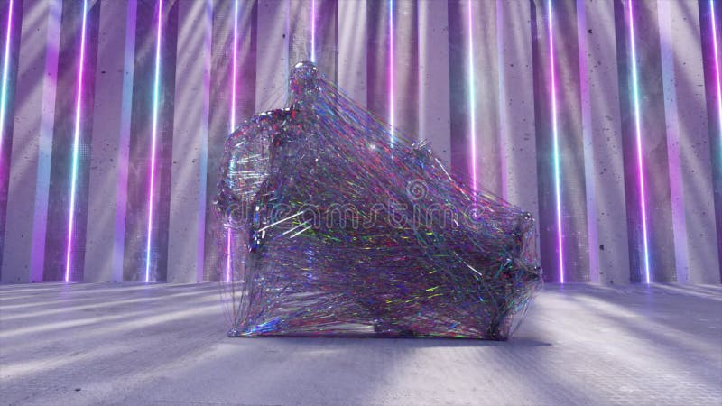 Side View of a Large Diamond Human Statue is Connected with Colored ...