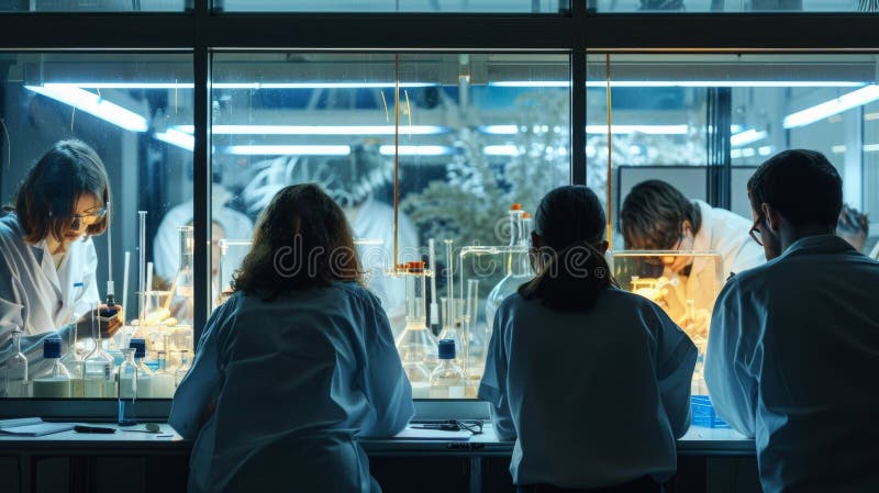 Side View of a Large Observation Window Showing a Group of Researchers ...