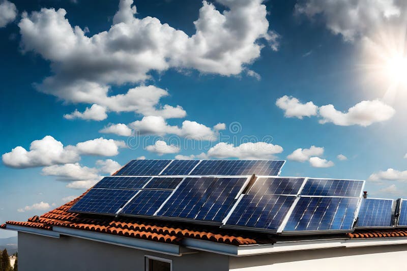 Side View of a Large Solar Panel on a Roof Clear Sky, Sun Stock ...