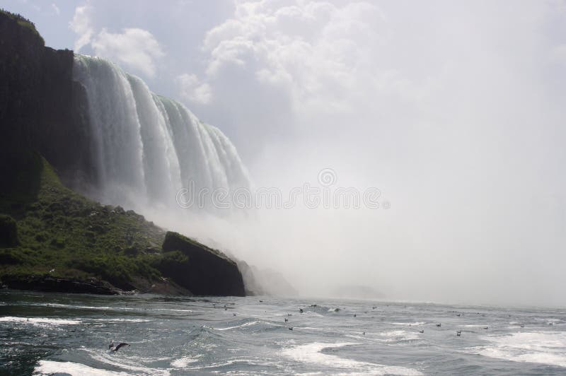Side View of Large Waterfall with Rock Cliff Stock Image - Image of ...