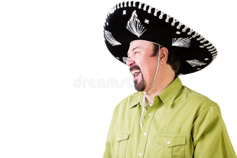 Side View of Laughing Man in Mexican Sombrero Hat Stock Photo - Image ...