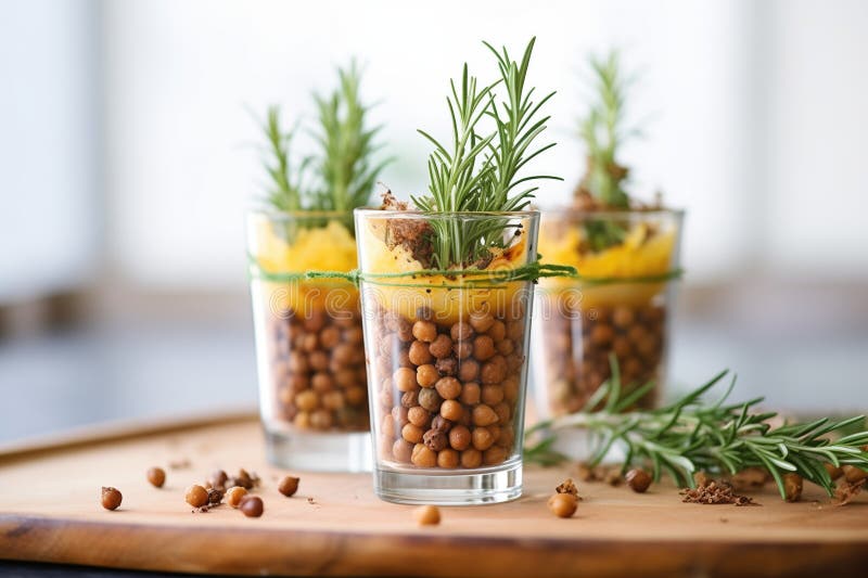 Side View of Layered Roasted Chickpeas in Glass Cups Stock Illustration ...