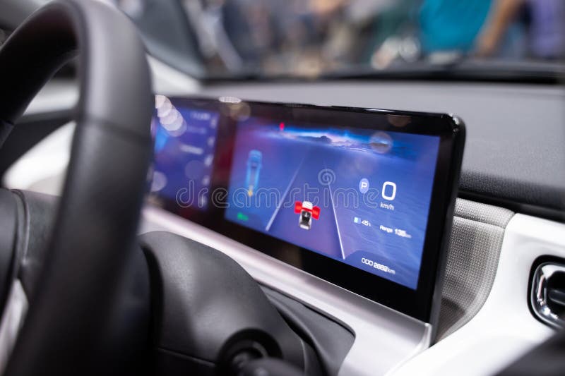 Side View of the LED Screen Digital Instrument Panel Inside the Car ...