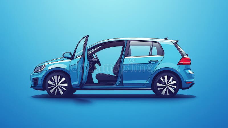 Side View of a Light Blue Hatchback with Open Doors. Interior Details ...