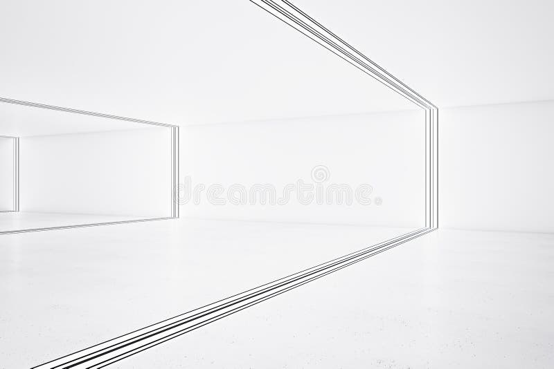 Side View on Light Interior Design in Empty Hall Room Divided by Frames ...