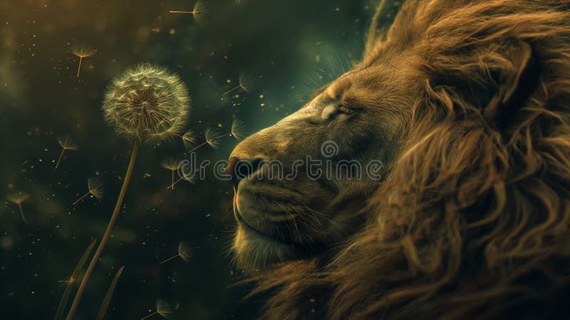Side View of Lion S Head with Dandelion-like Mane Stock Photo - Image ...