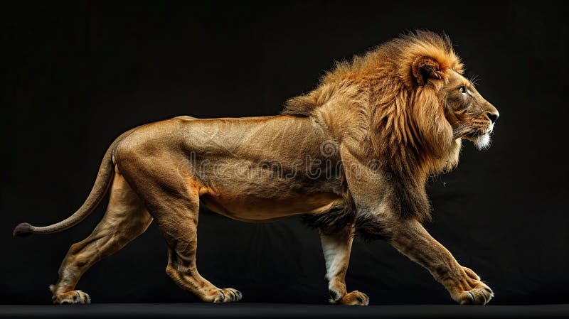 Side View of a Lion Walking, Looking at the Camera, Panthera Leo ...