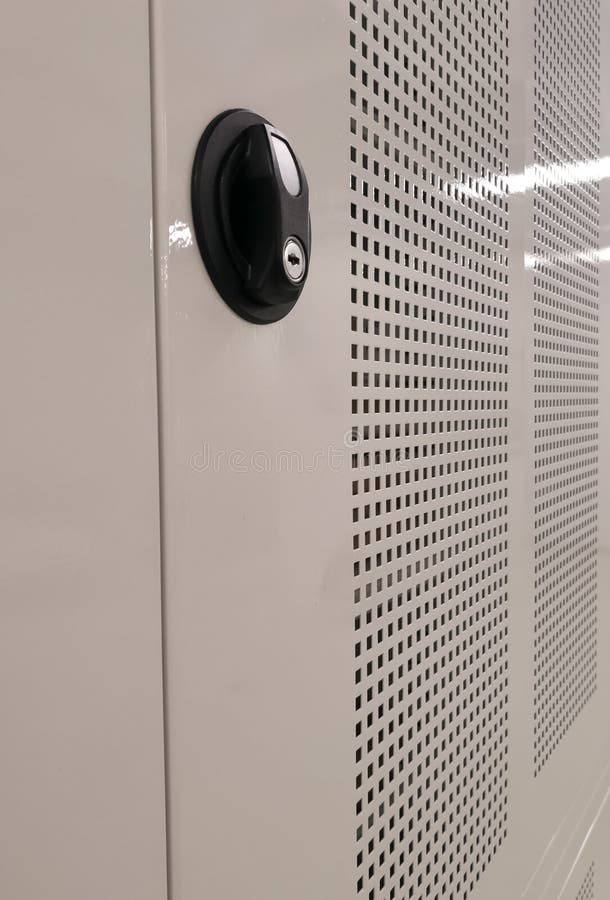 Side View of a Locker with Mesh Grid and a Black Safety Plate Holder ...