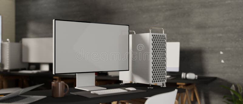 Side View of Loft Office Room with Computer Desk, Office Supplies ...