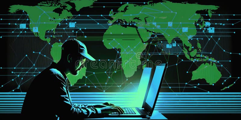 Side View of Logistics Specialist Using Laptop and Digital Map Online ...