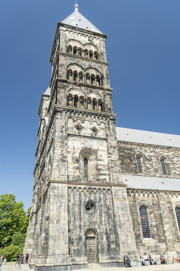 Side View of Lund Cathedral Under Clear Blue Sky in Sweden Editorial ...