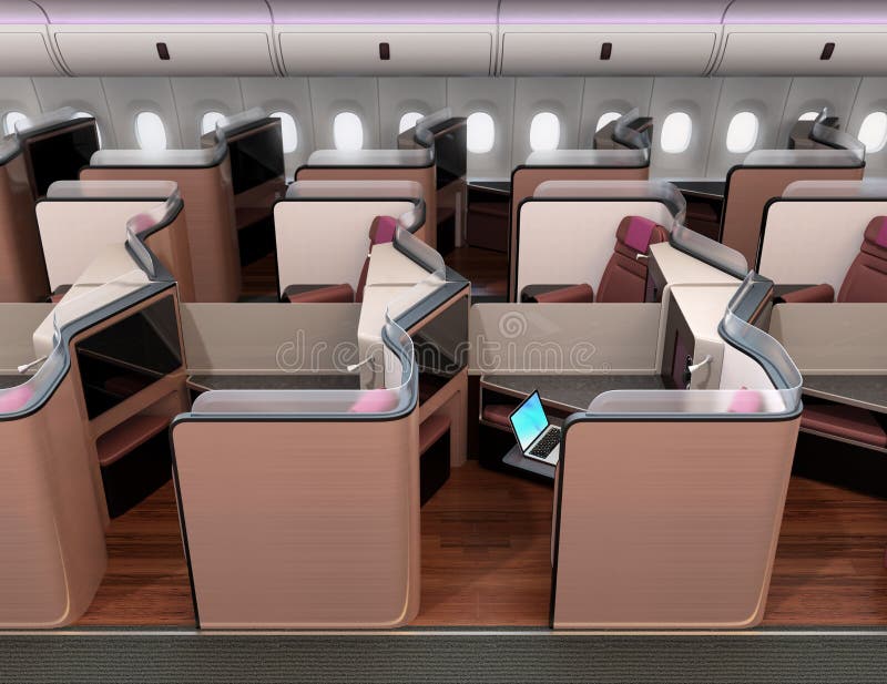 Side View of Luxury Business Class Suites in Airplane Cabin Stock ...