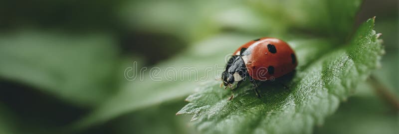 Side View Macro of Ladybug on a Lush Green Leaf Stock Illustration ...