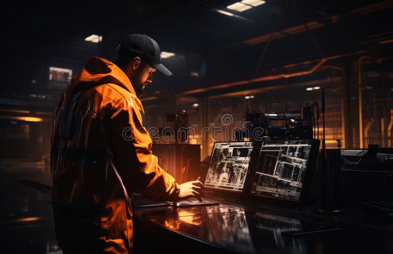 Side View of a Male Engineer Wearing Orange Romper and Black Cap ...