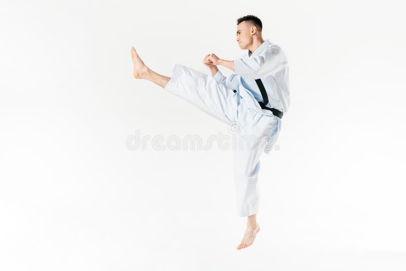 Side View of Male Karate Fighter Training Stock Image - Image of karate ...