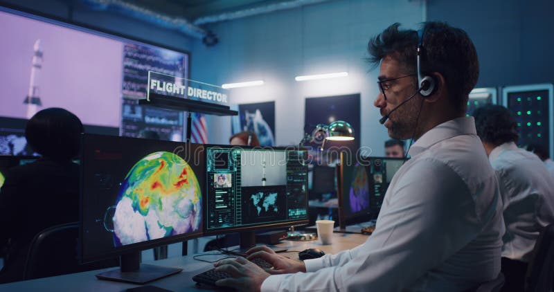 Man Controlling Launch of Rocket Stock Footage - Video of work, launch ...