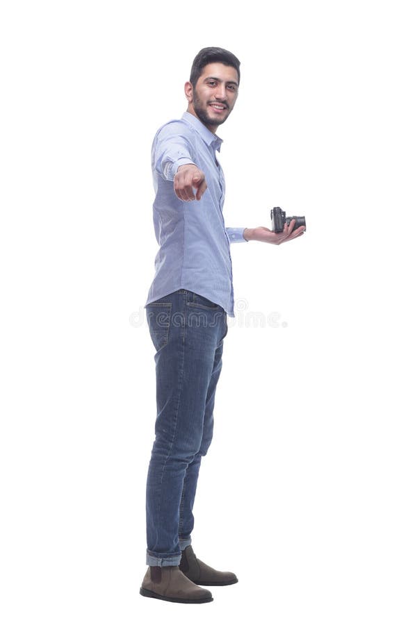 Side View. Male Photographer With A Camera. Stock Photo - Image of ...