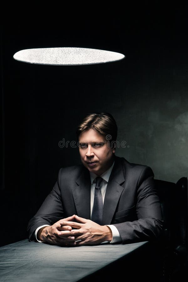 Side View of Man in Dark Room Illuminated by Lamp Stock Photo - Image ...