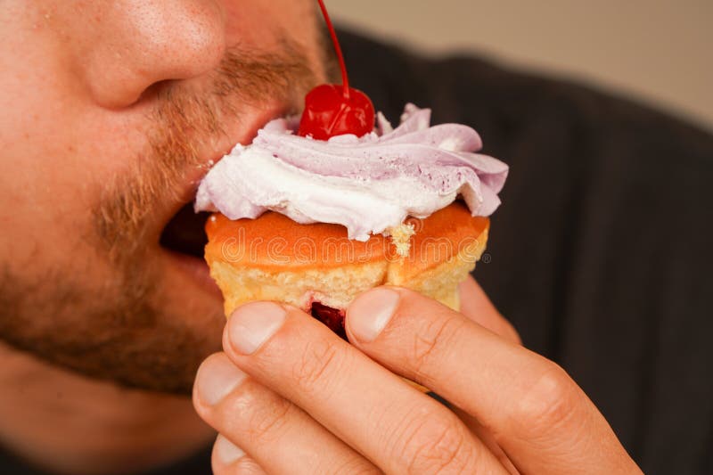 Side View of a Man Enjoying a Rich Cake Slice, Ideal for Food, Cravings ...