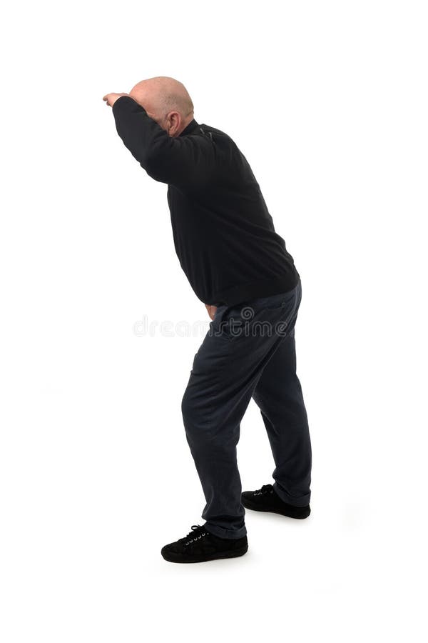Full Portrait Of A Bald Man On White Background Stock Image Image Of Distant Profile 326010089