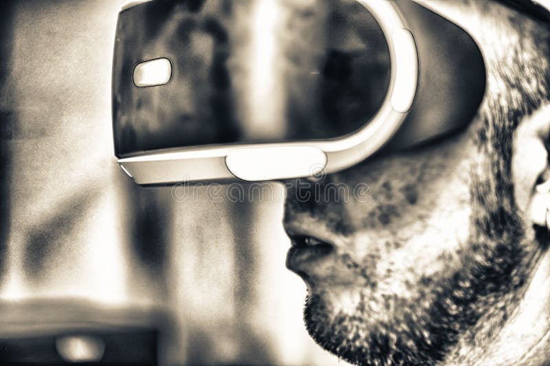 Side View of Man Playing with VR Visor Stock Image - Image of ...