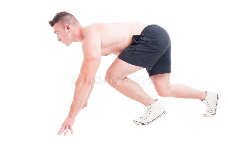 Side View of a Man in Running Start Position Stock Image - Image of ...